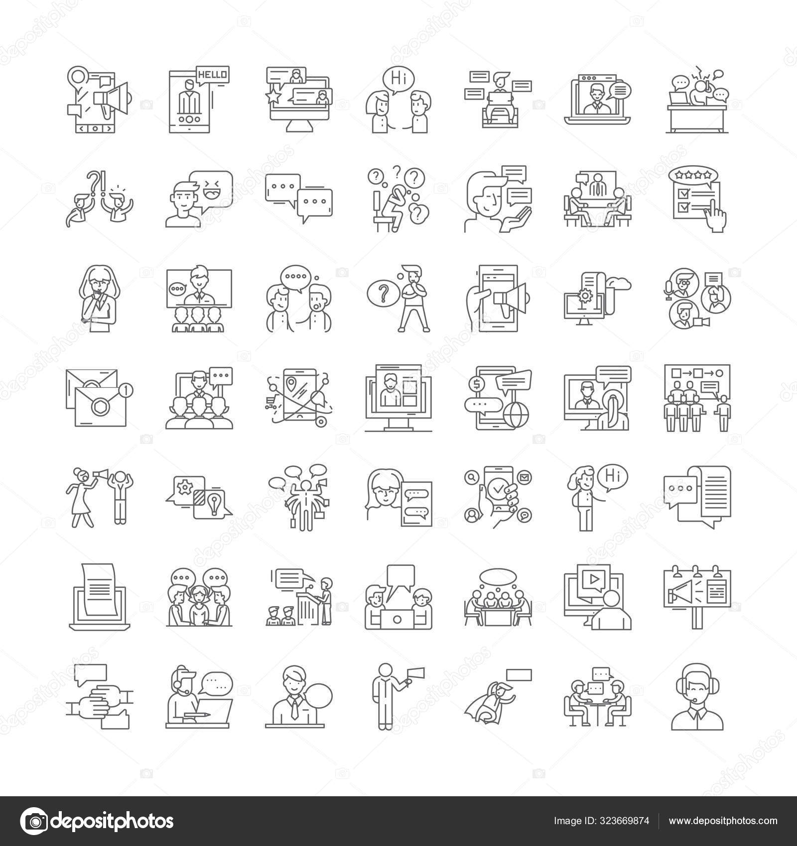 Speech linear icons, signs, symbols vector line illustration set Stock ...
