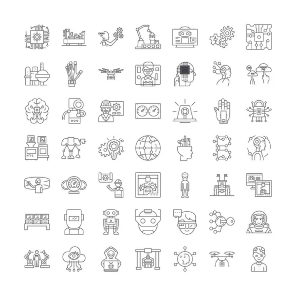 Robotics engineering linear icons, signs, symbols vector line ...
