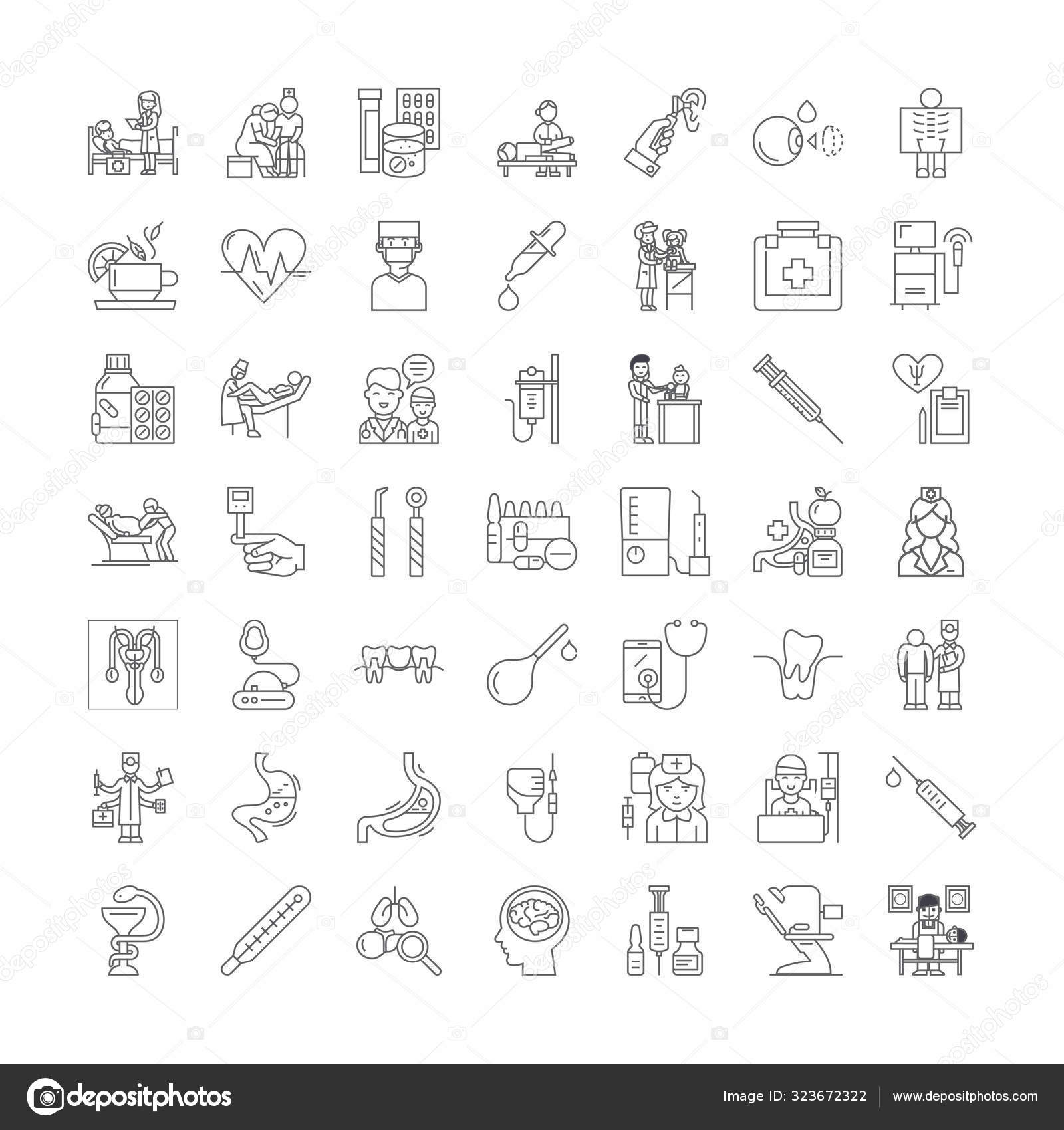 Terapia ícones lineares, sinais, símbolos conjunto de ilustração linha ...