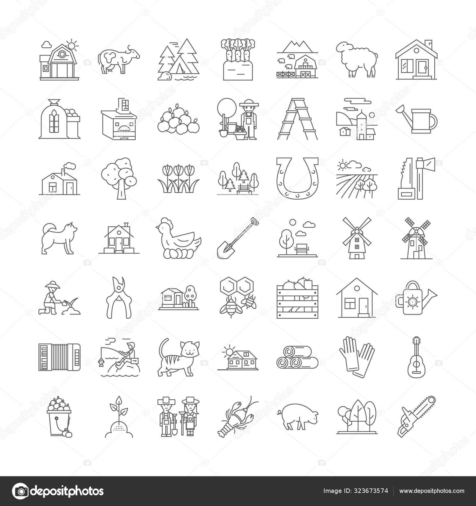 Countryside linear icons, signs, symbols vector line illustration set ...