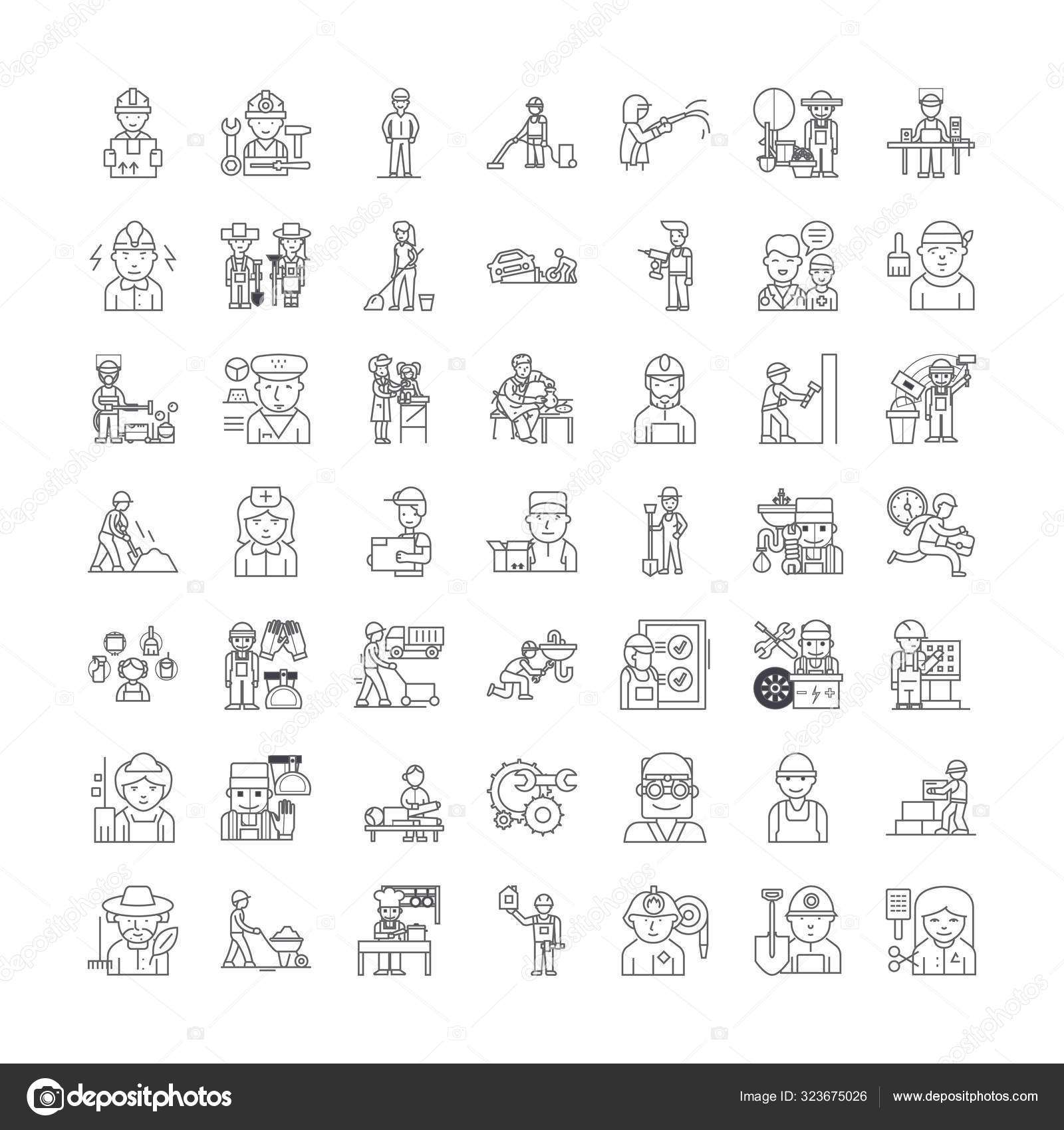 Occupation linear icons, signs, symbols vector line illustration set ...