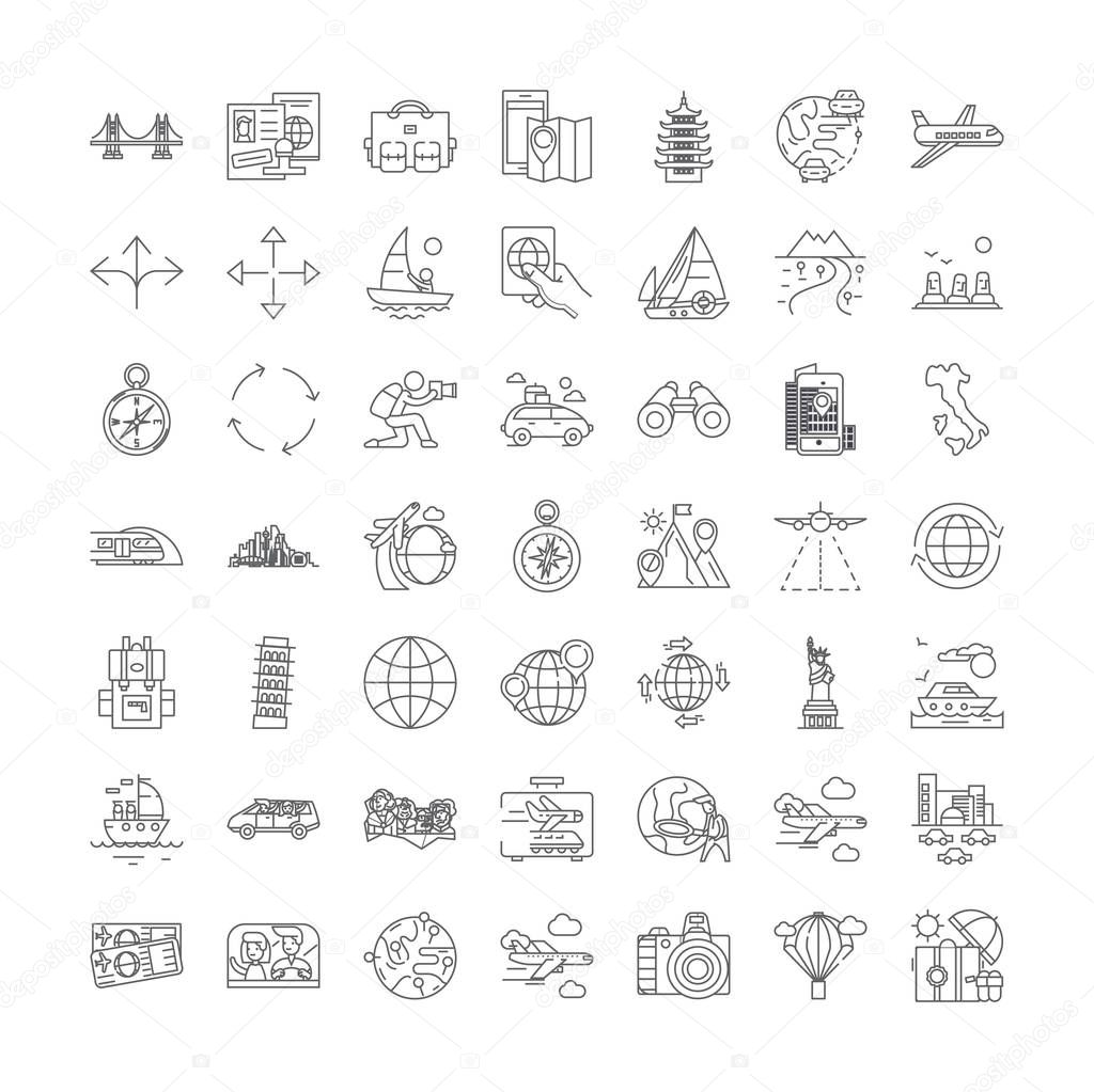 Iconos lineales de viaje por el mundo, signos, s mbolos vector l nea ilustraci n conjunto 2024
