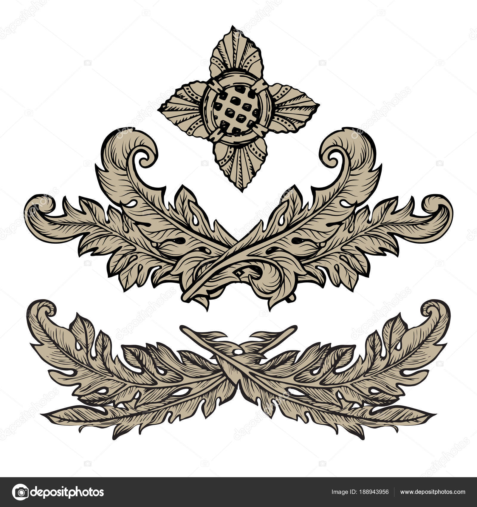 Baroque curved branch with leaves. Design element. — Stock Vector ...