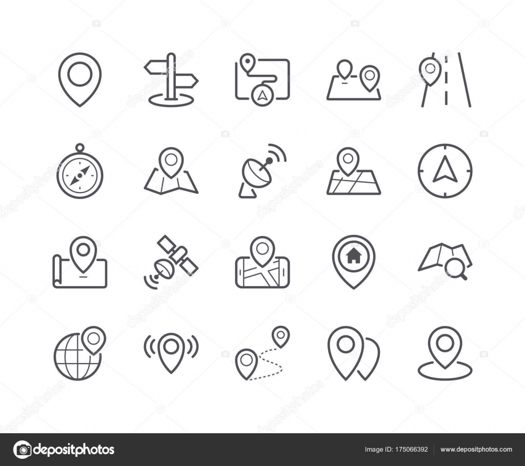 Minimal Set of Map and Location Line Icons Stock Vector Image by ...