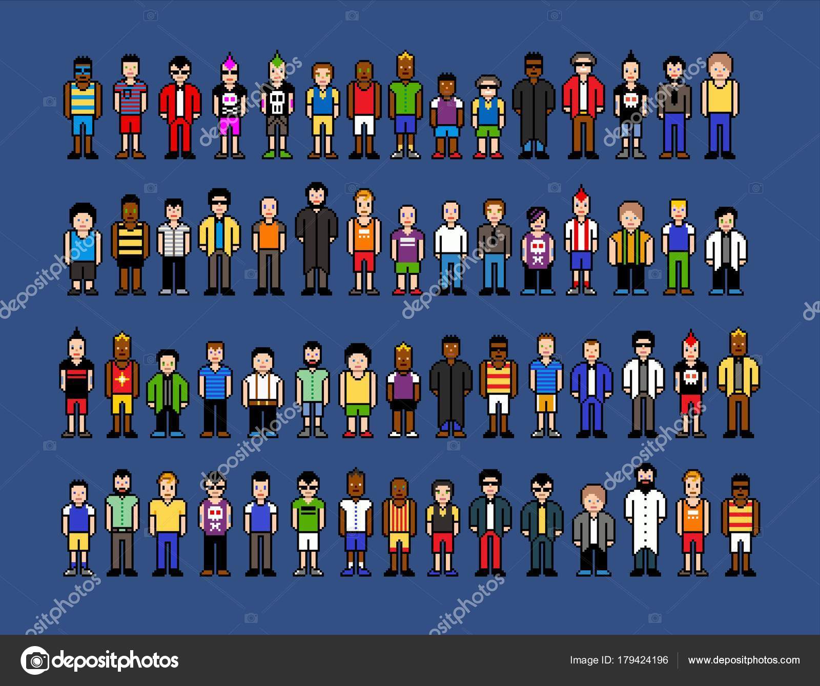 Pixel art men, video game style vector illustration isolated Stock ...