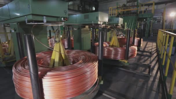 Close-up. Cable wire production and machines in factory. Modern cables ...