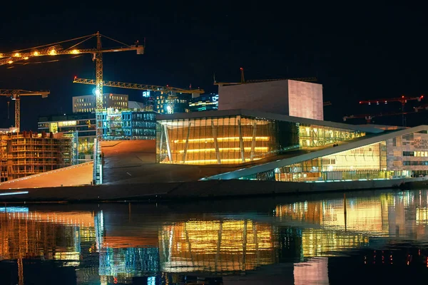 Night view of Opera house in Oslo, Norway – Stock Editorial Photo ...