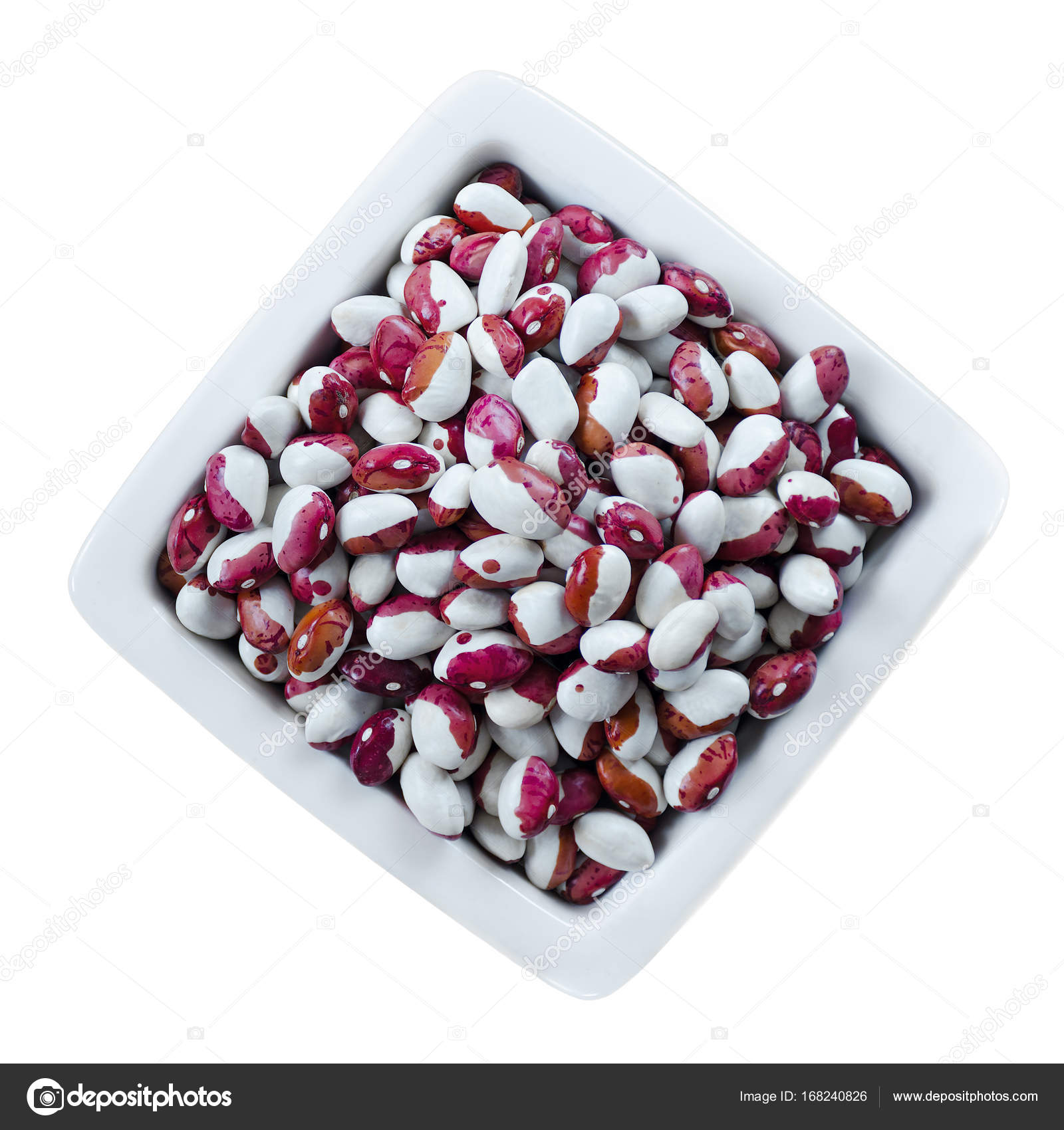 Red-white beans varieties Little Red Riding Hood in a white square bowl ...