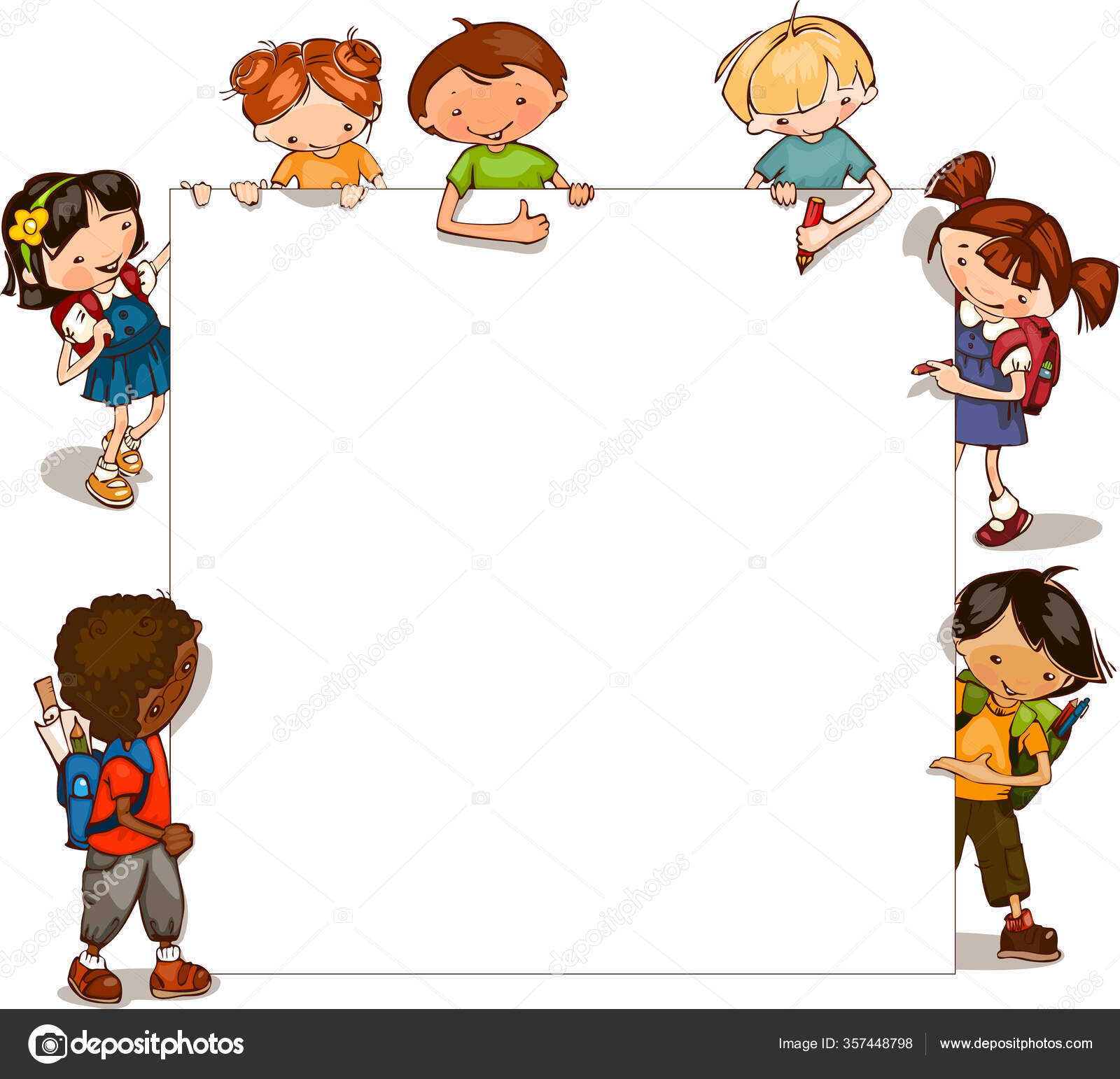 Joven Escolar Con Marco Vector de stock #357448798 de ©Usikova