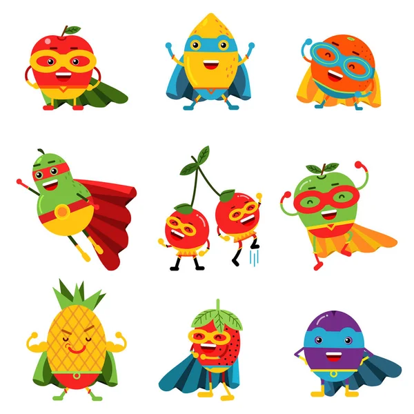 Cartoon flat characters set of superhero vegetables in capes and masks ...