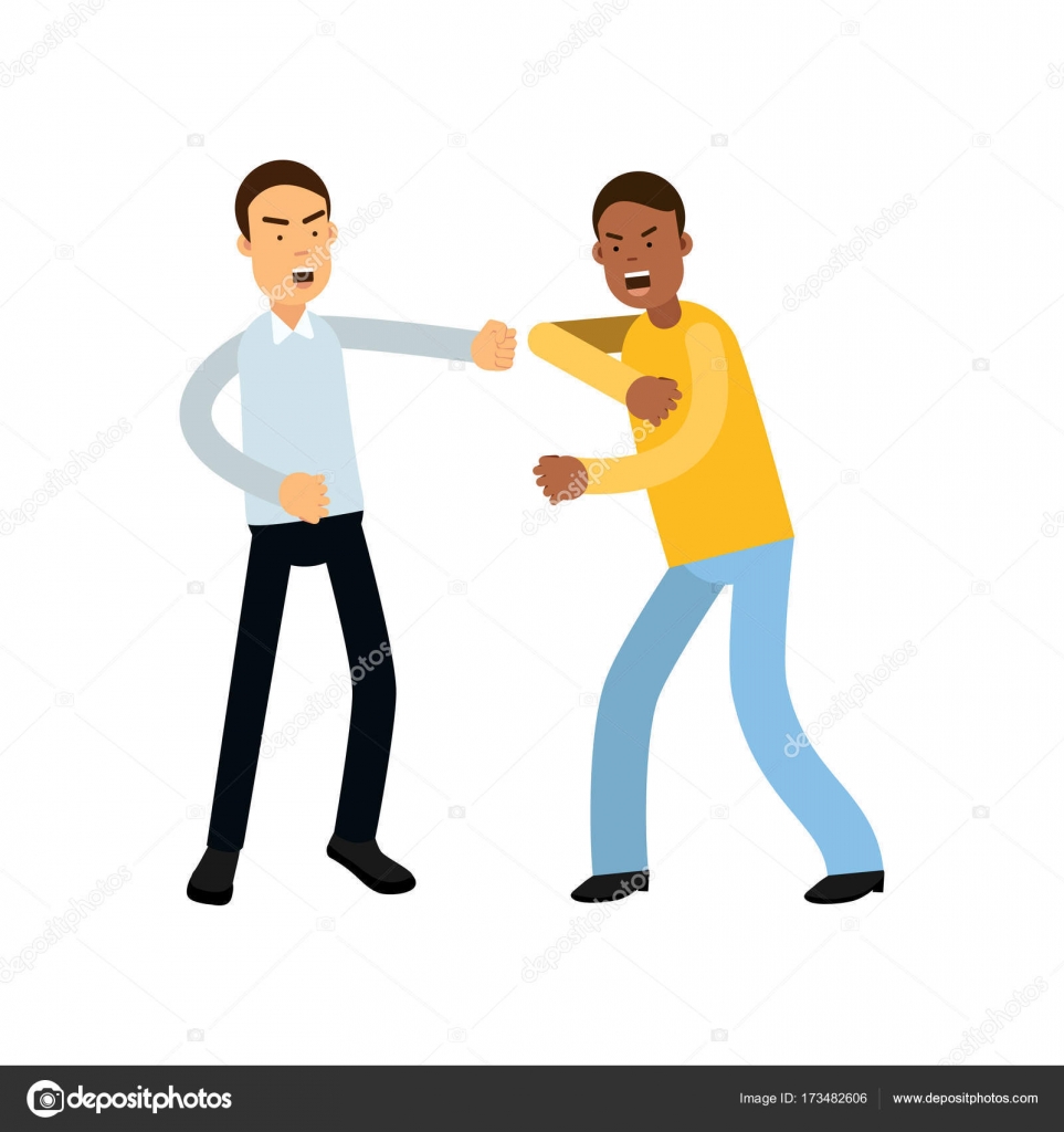 Two people fighting poses | Flat vector illustration of two angry ...
