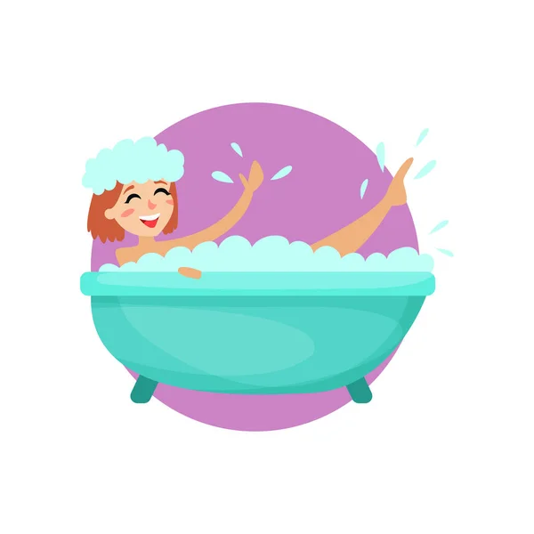 Girl Taking A Bubble Bath In A Vintage Bathtub Woman Caring For