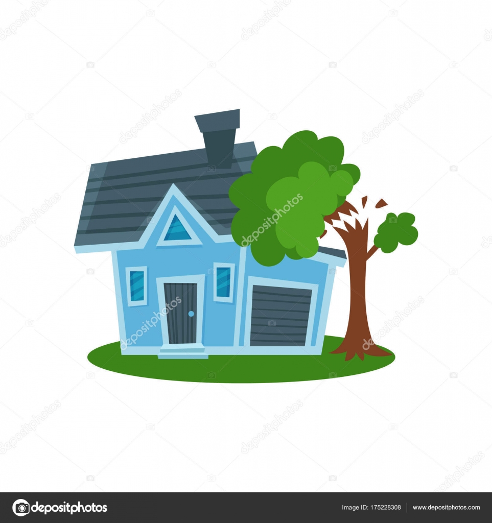 Tree falling on a house, property insurance vector Illustration Stock ...