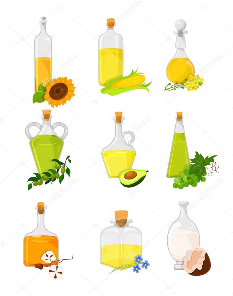 Cartoon vegetable oil | Vegetable oil set, different kinds of edible ...