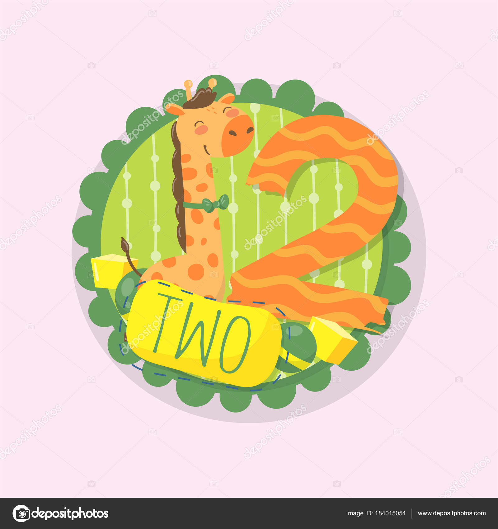 Round emblem with funny giraffe and number two. Kids education math ...