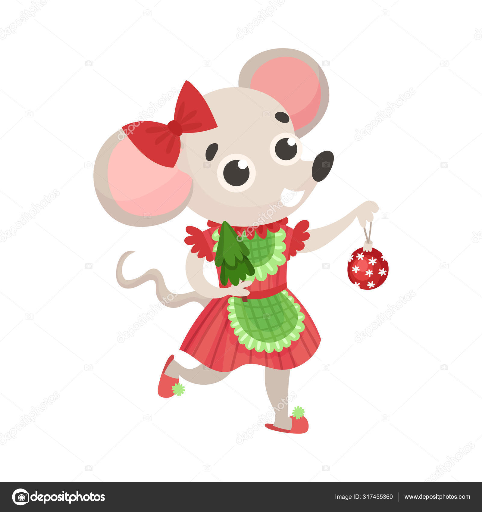 Girl mouse in a red dress. Vector illustration on a white background ...