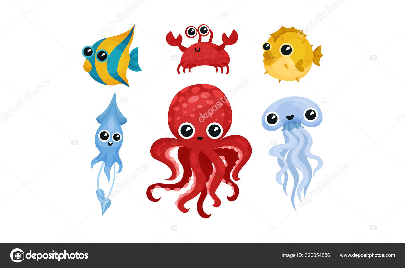 Friendly Sea Animals Vector Set For Kids Illustrated Book Stock Vector ...