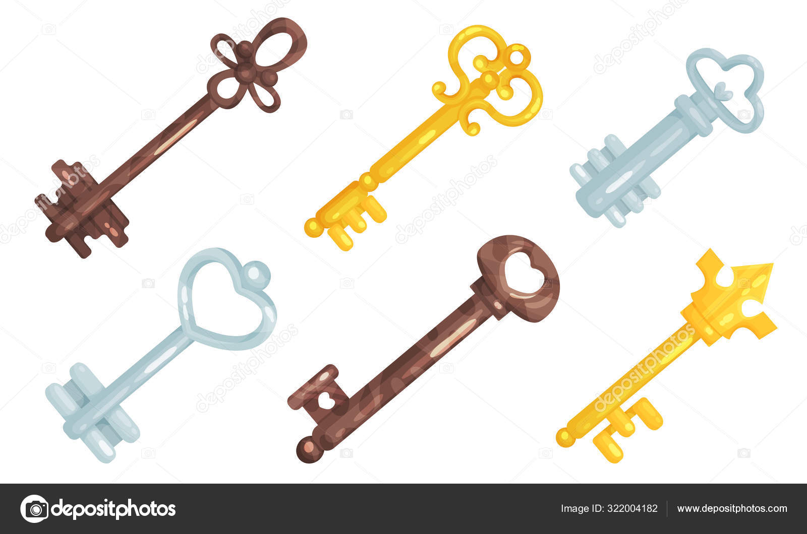 Cartoon Volume Keys Vector Set. Home Security Concept — Stock Vector ...