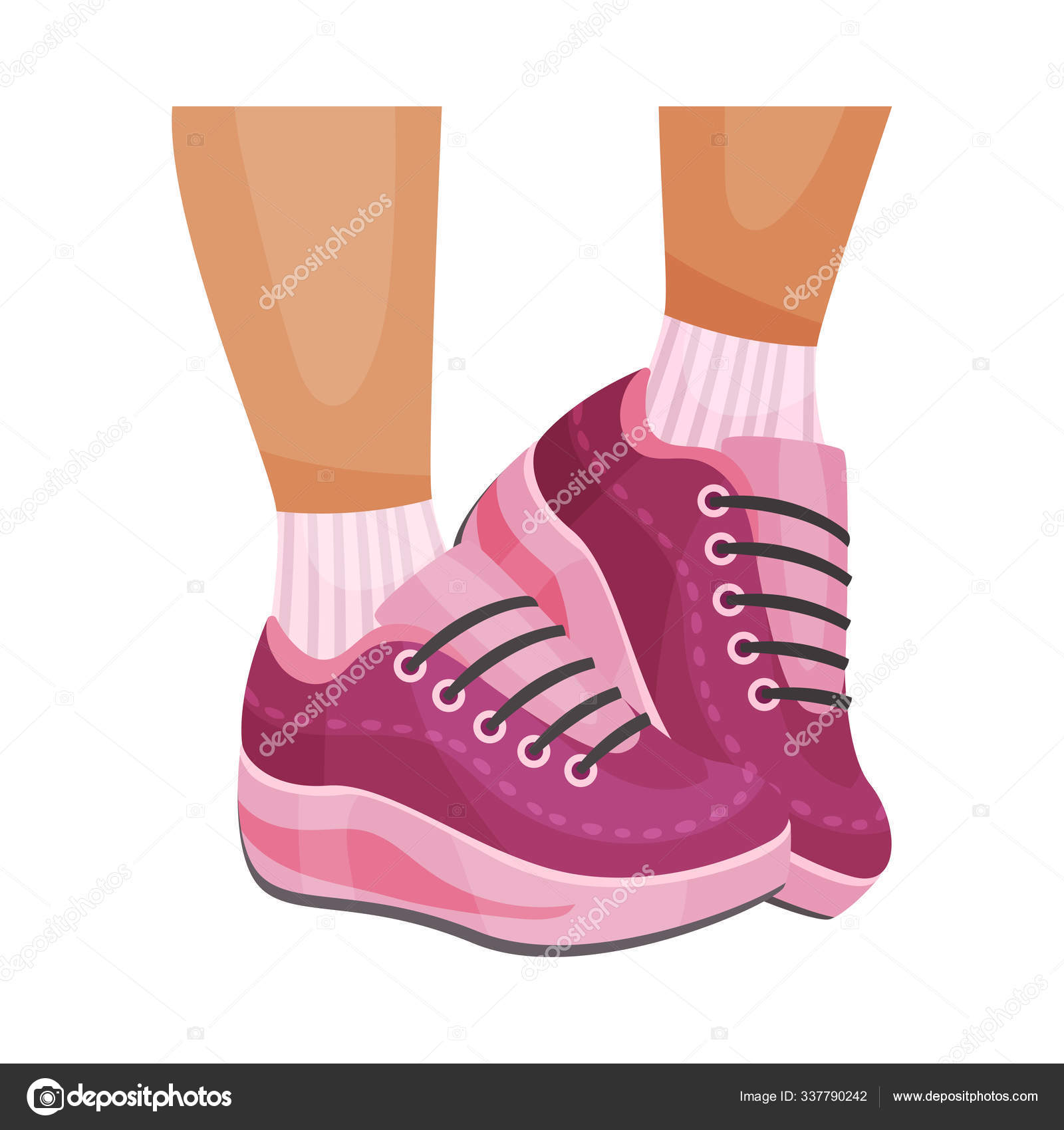 Closeup Bottom View of Legs Wearing Running Shoes with Lace Vector ...