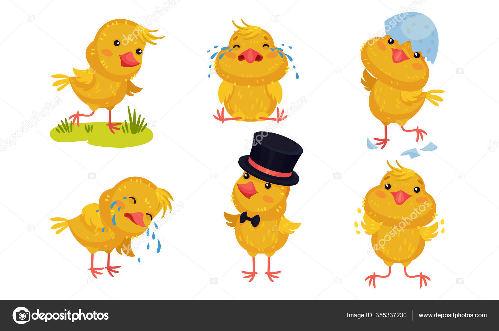Cartoon Chicken Character Crying and Wearing Top Hat Vector Set Stock ...