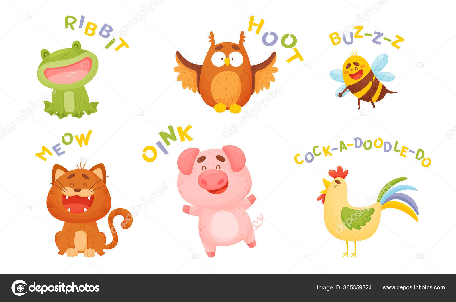 Cute Cartoon Animal Making Sounds Vector Illustrations Set Stock Vector ...
