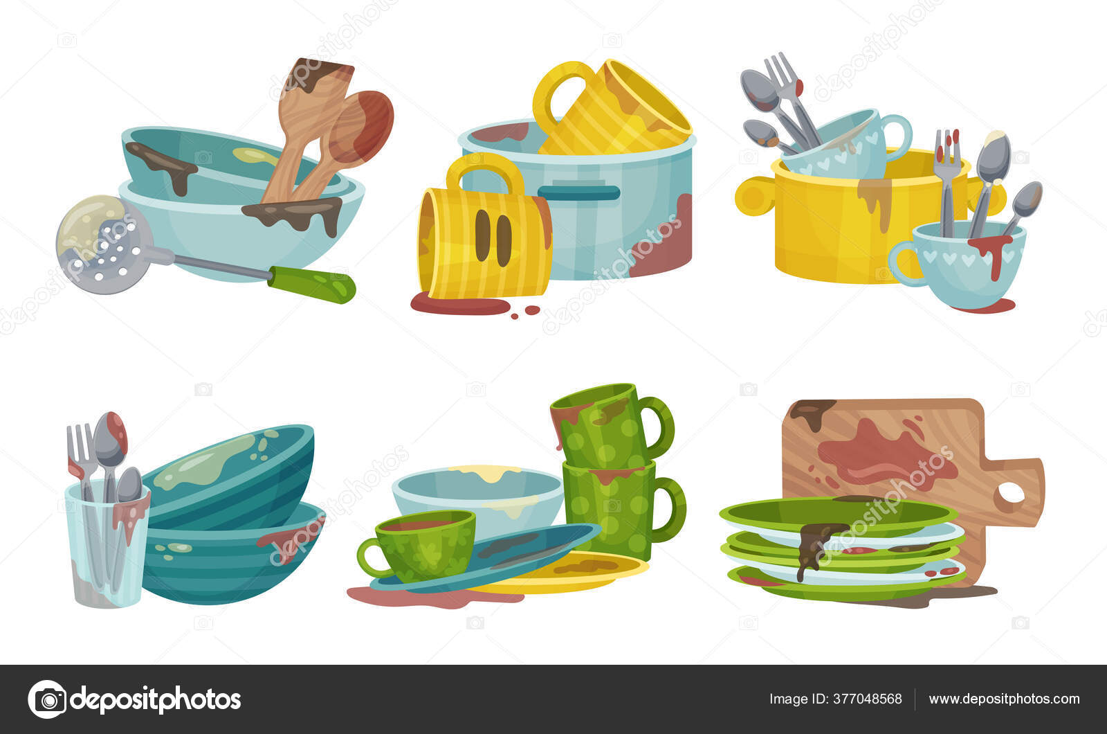 Stack of Dirty Kitchen Utensil and Dinnerware with Plates and Spoons ...
