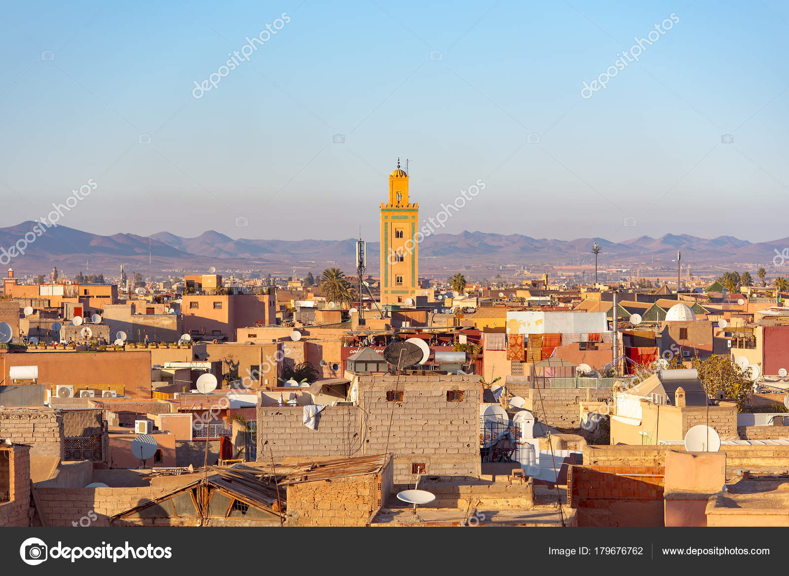 Panoramic View Marrakech Marrakesh Old Part Town Medina Minaret — Stock ...