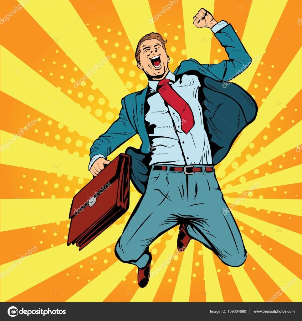 Business man the winner pop art retro vector illustration. Successful ...