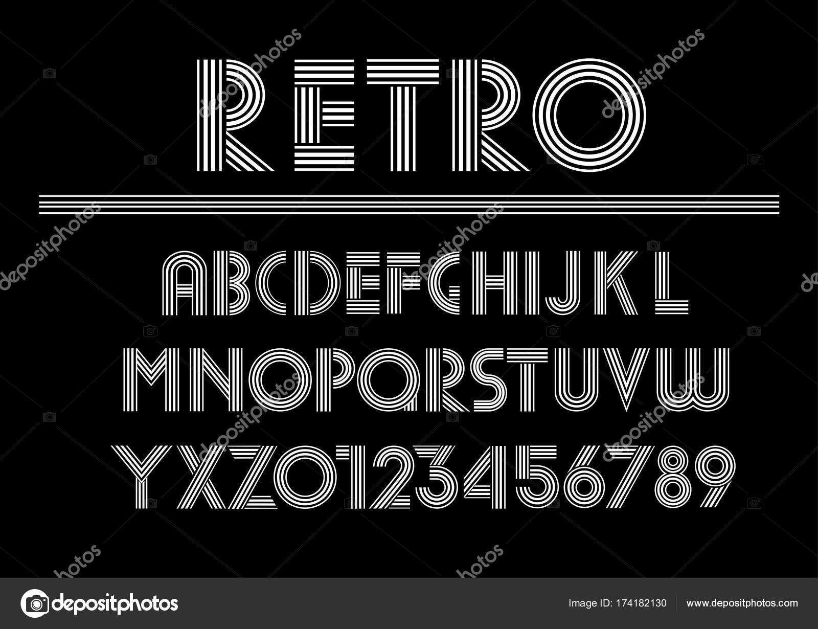 Retro alphabet and font uppercase letters. Trendy industrial inline ...