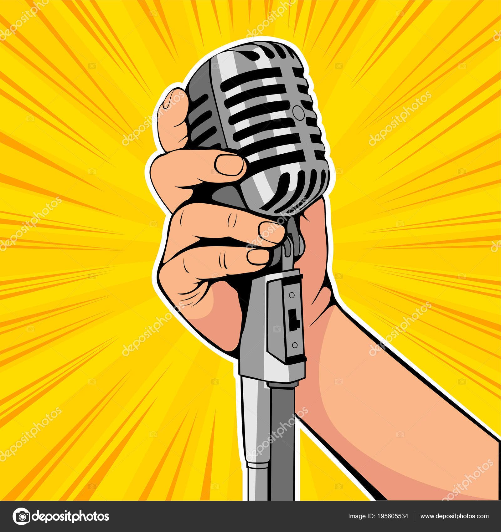 Hand Hold Microphone Cartoon Vector Illustration Retro Poster Comimc ...