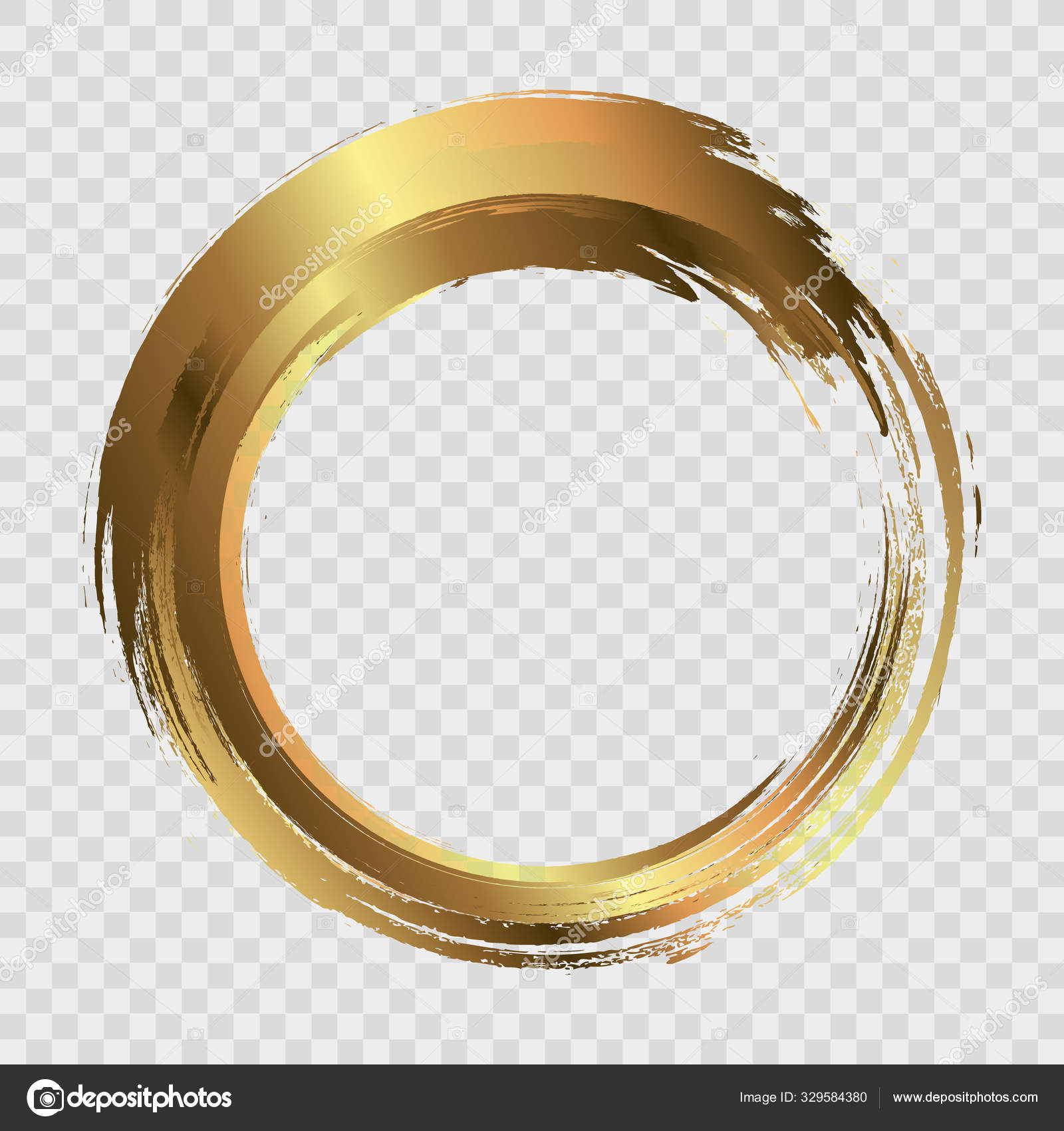 Circle gold frame painted with brush strokes on white background ...