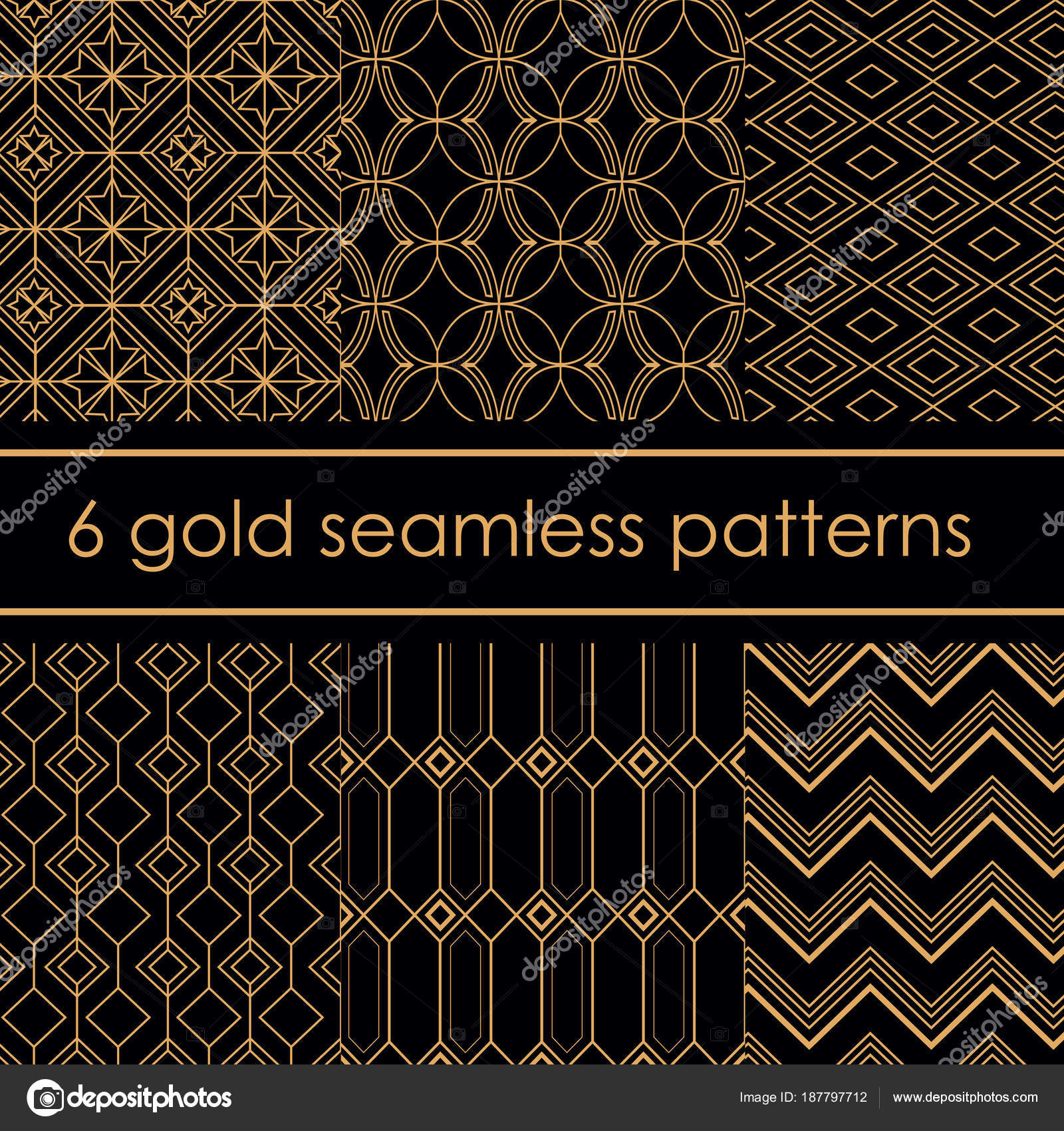 Vector illustration set of luxury beautiful gold patterns pack. Light ...