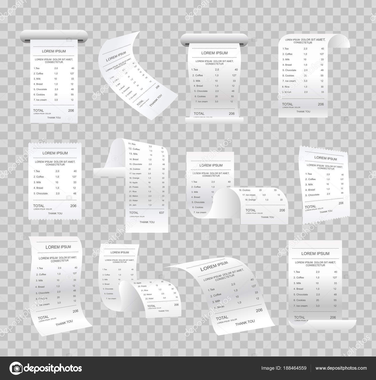 Vector illustration set of realistic paper checks, bills, various ...