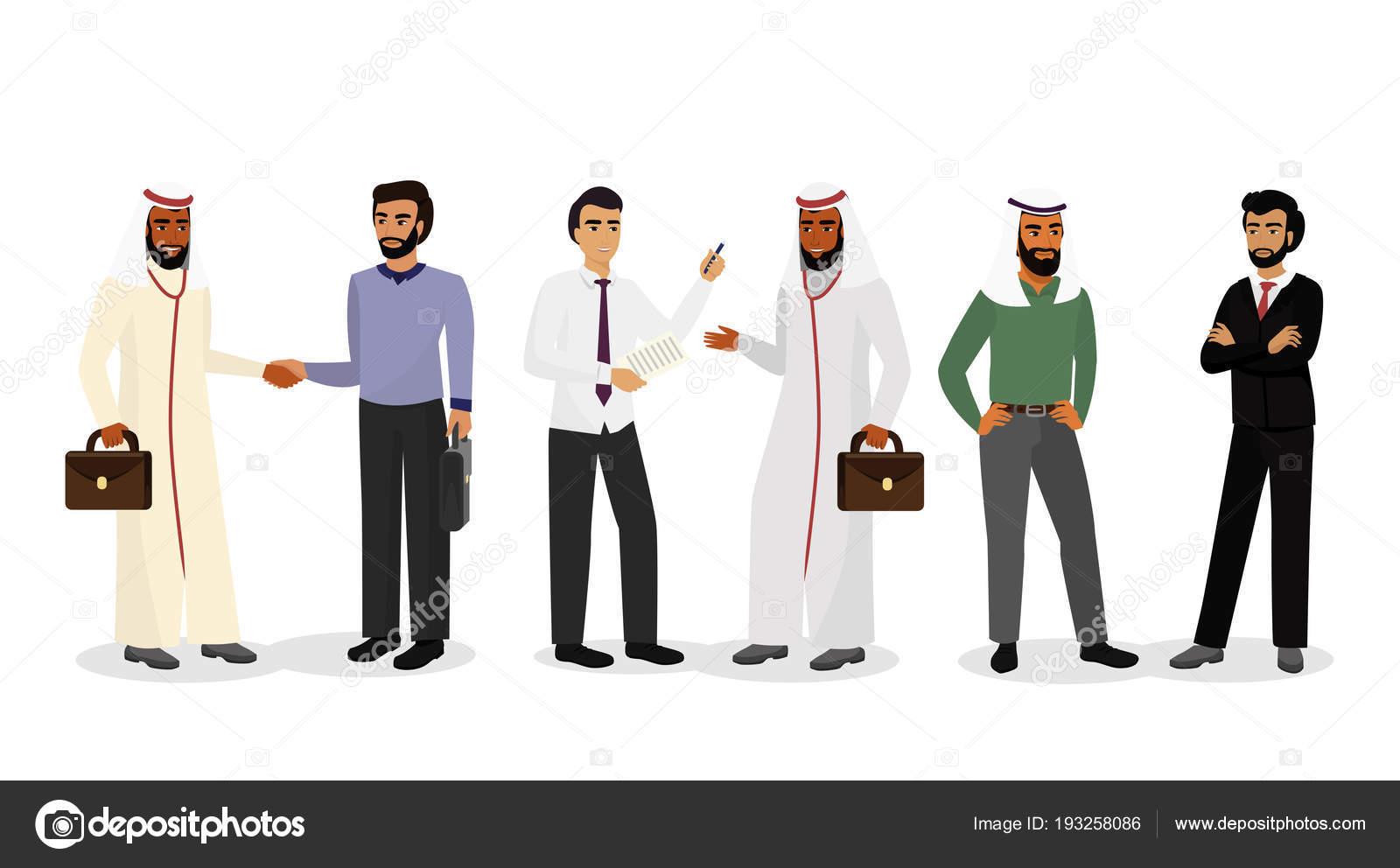 Vector illustration of Arab businessmen, standing, talking and smiling ...