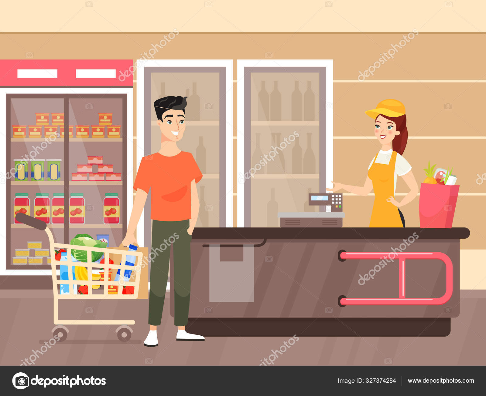 Supermarket Checkout Cartoon