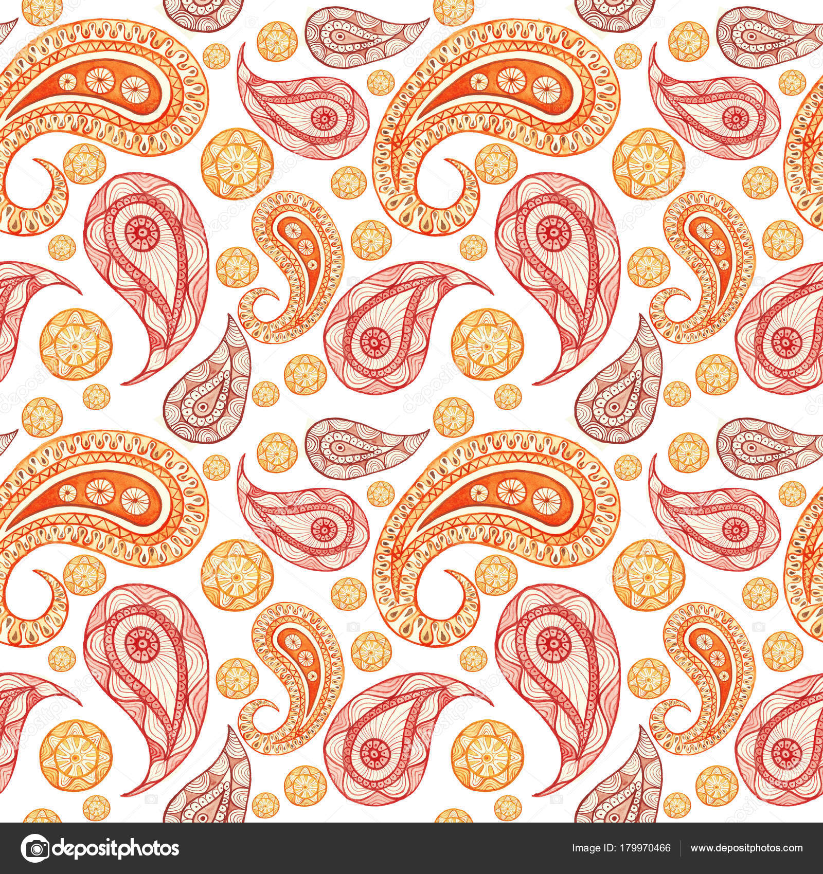 Watercolor Seamless Pattern Indian Theme Turkish Cucumber Red Orange ...
