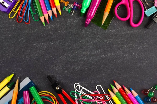 School Supplies Double Corner Border Banner Top View Chalkboard ...