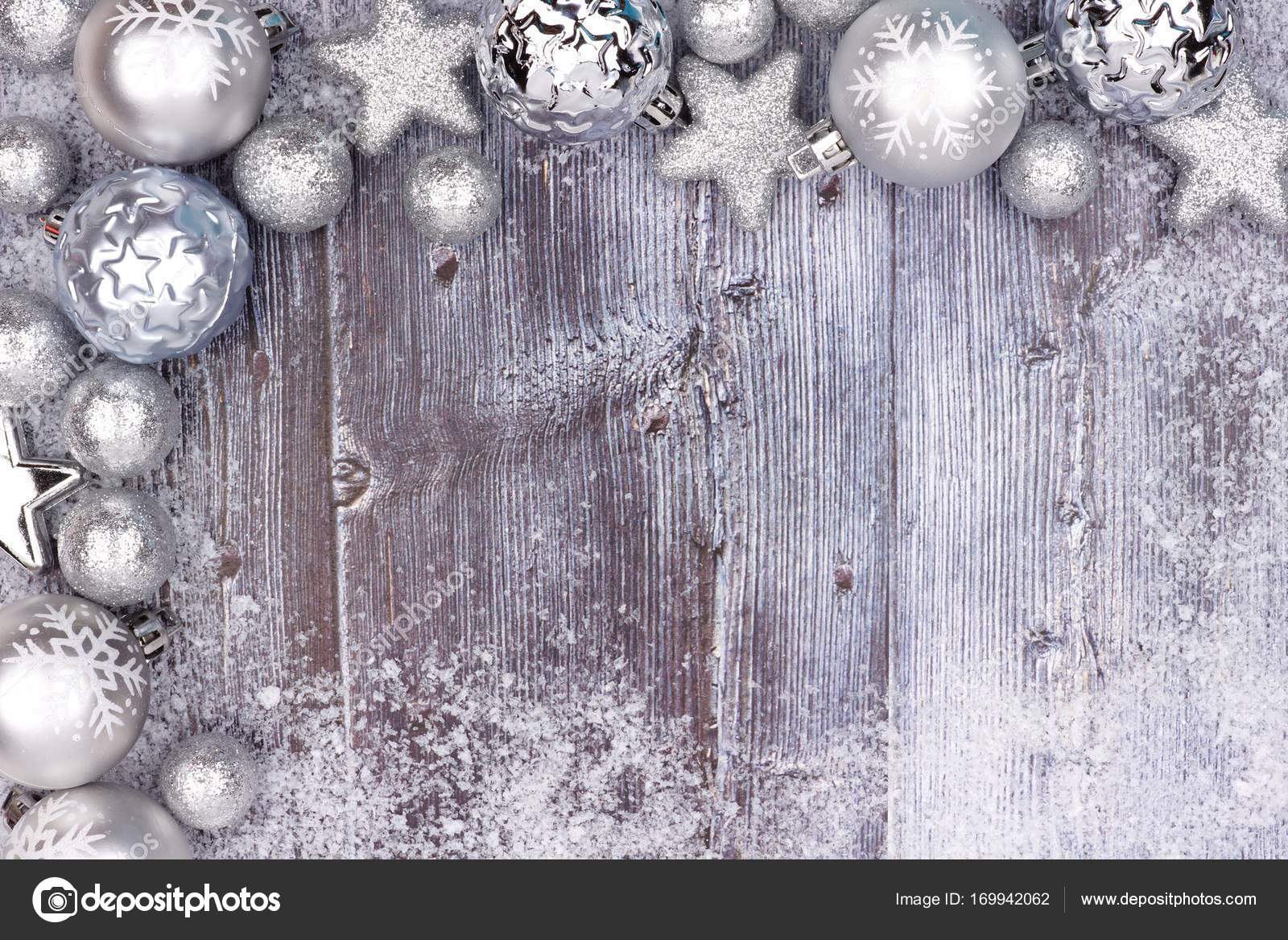 Silver Christmas corner border on gray wood Stock Photo by ©JeniFoto ...