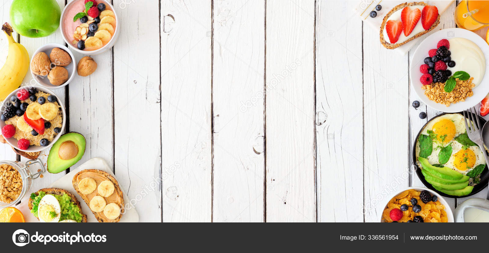 Banner Comida Saludable Para Desayuno Con Doble Frontera Escena Mesa ...