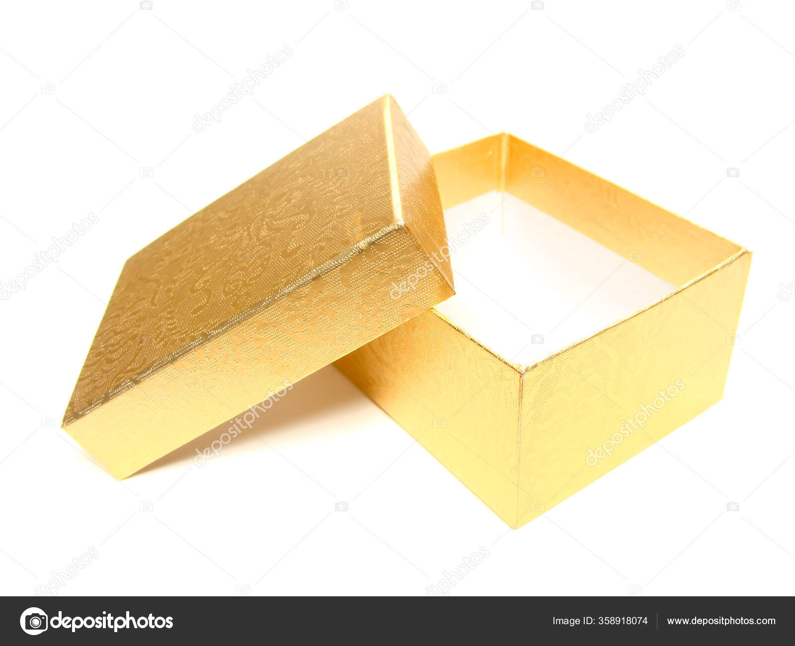 Opened Empty Gold Gift Box White Background Stock Photo by ©JeniFoto ...