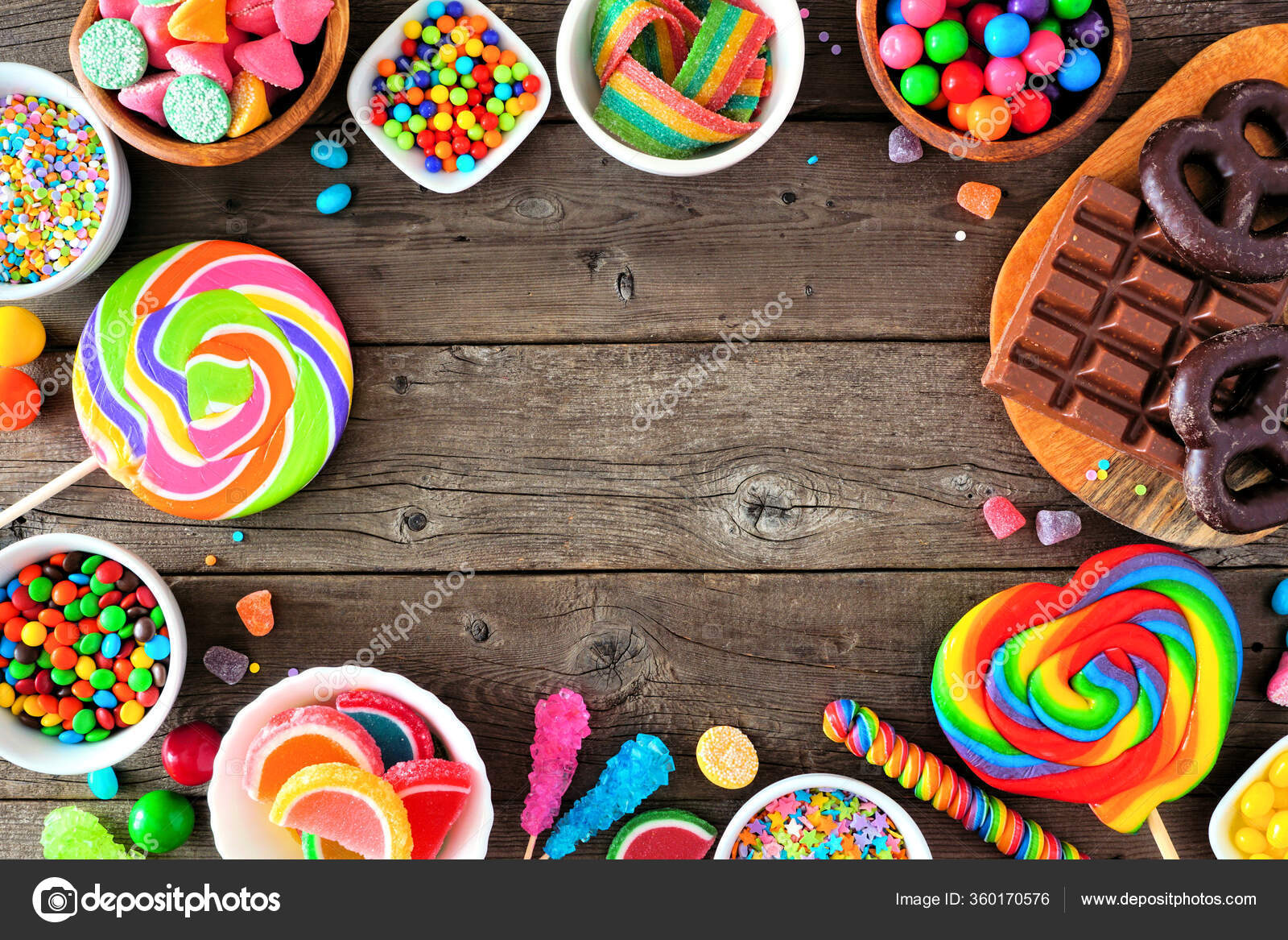 Sweet Colorful Candy Buffet Frame Overhead View Table Scene Rustic ...