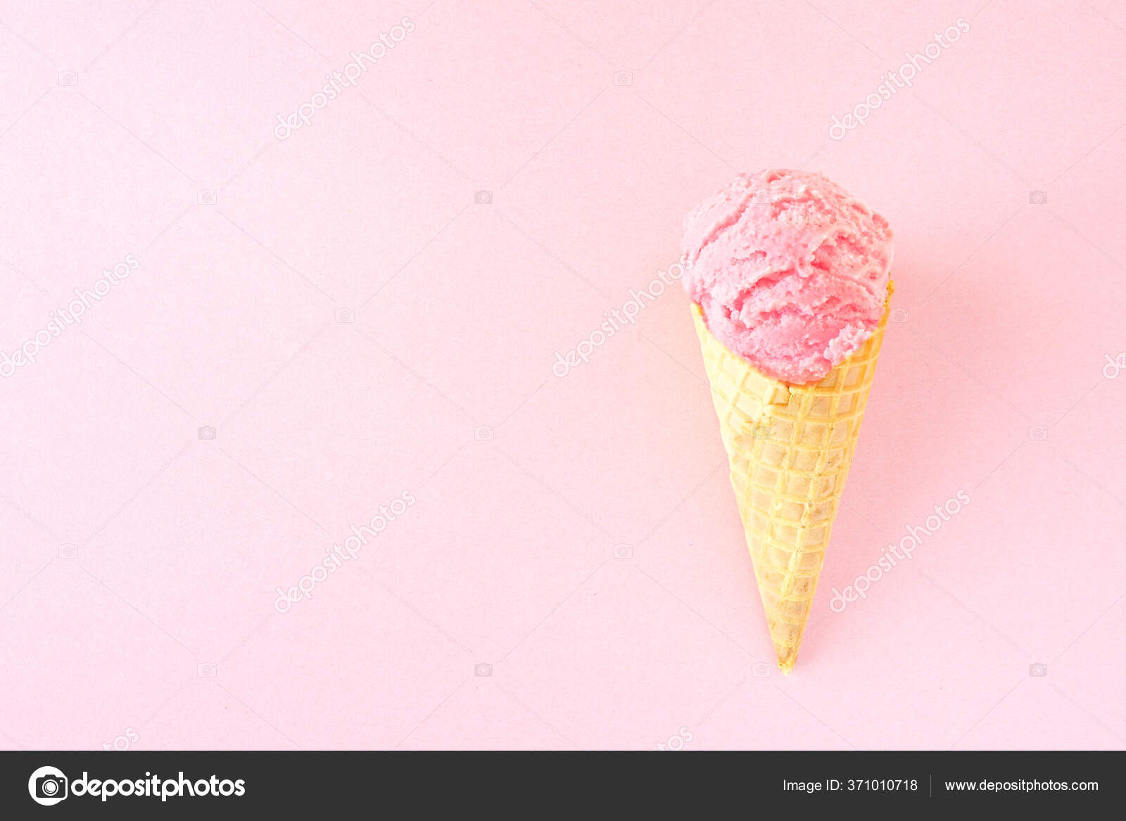 Single Ice Cream Cone Strawberry Ice Cream Pink Background Top — Stock ...
