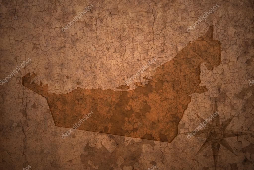 United arab emirates map on vintage crack paper background — Stock ...