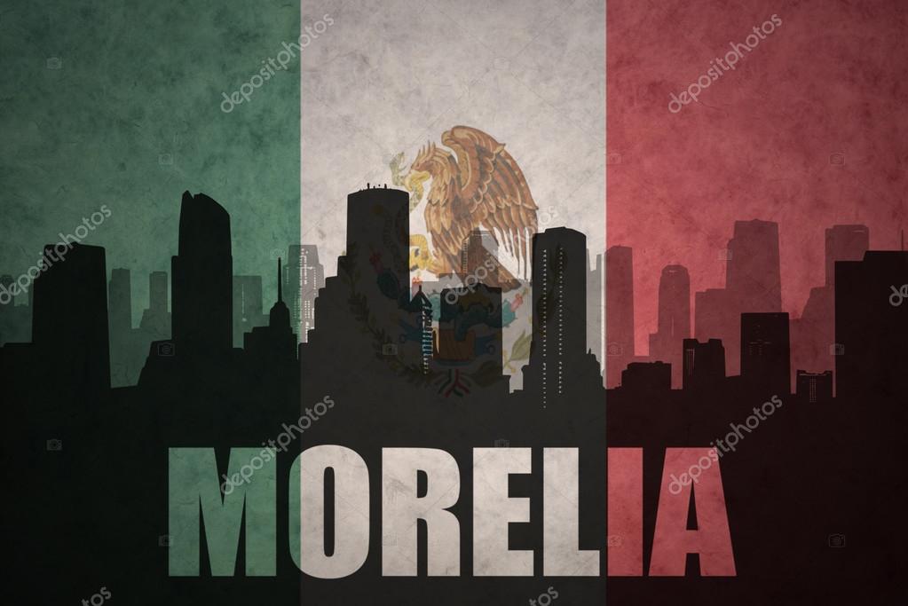 silueta abstracta de la ciudad con texto Morelia en la bandera de ...