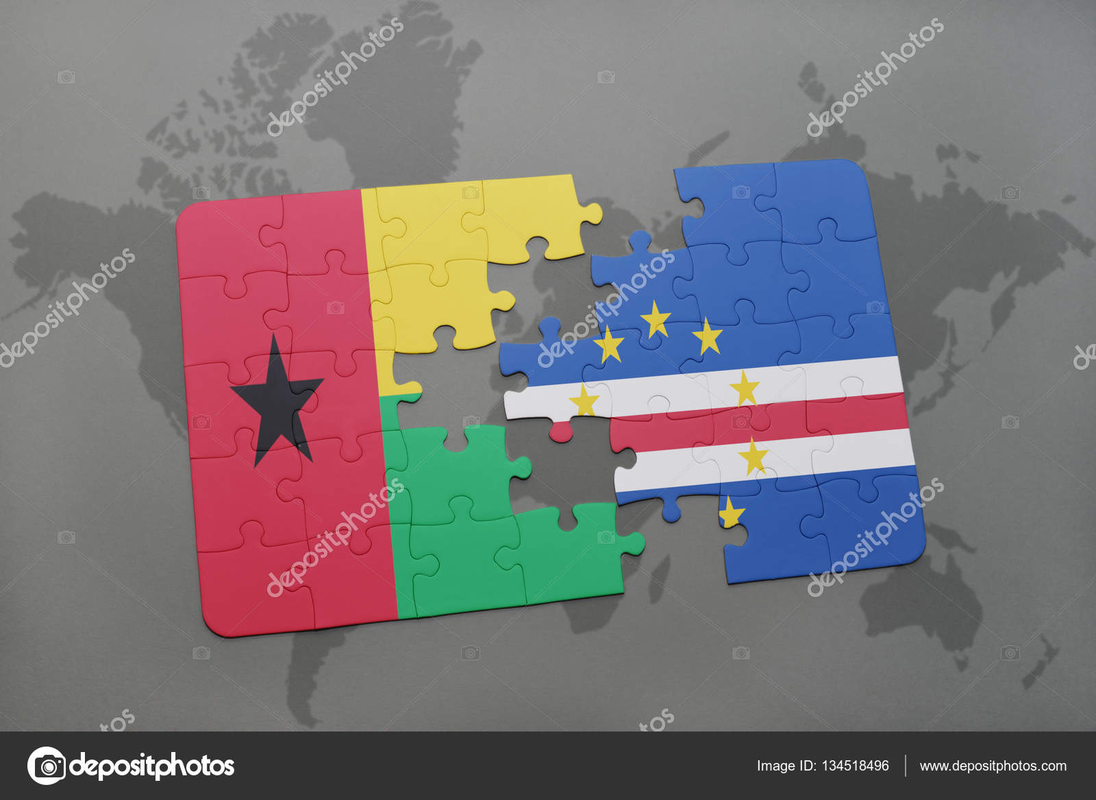 Puzzle with the national flag of guinea bissau and cape verde on a ...