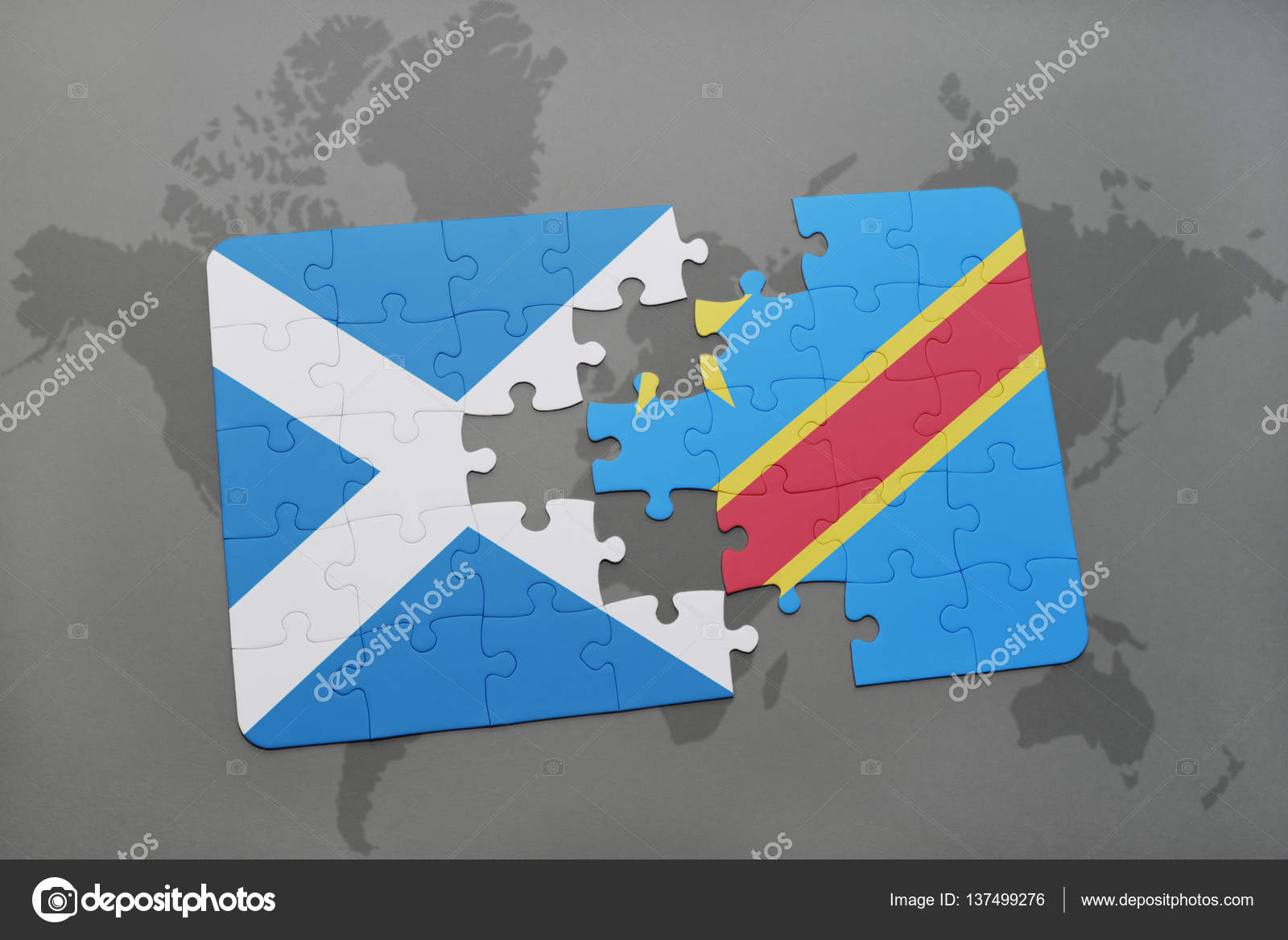 Puzzle with the national flag of scotland and democratic republic of ...
