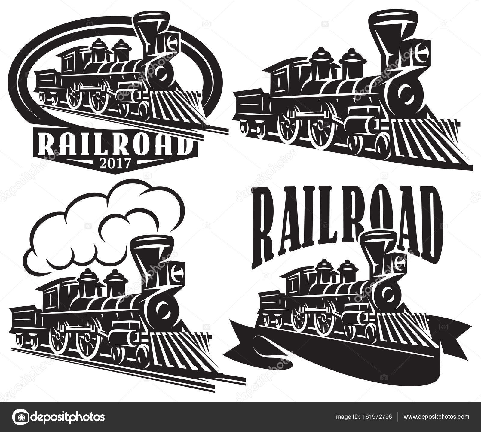 Set of vector logo in vintage style with locomotives. Emblems, labels ...