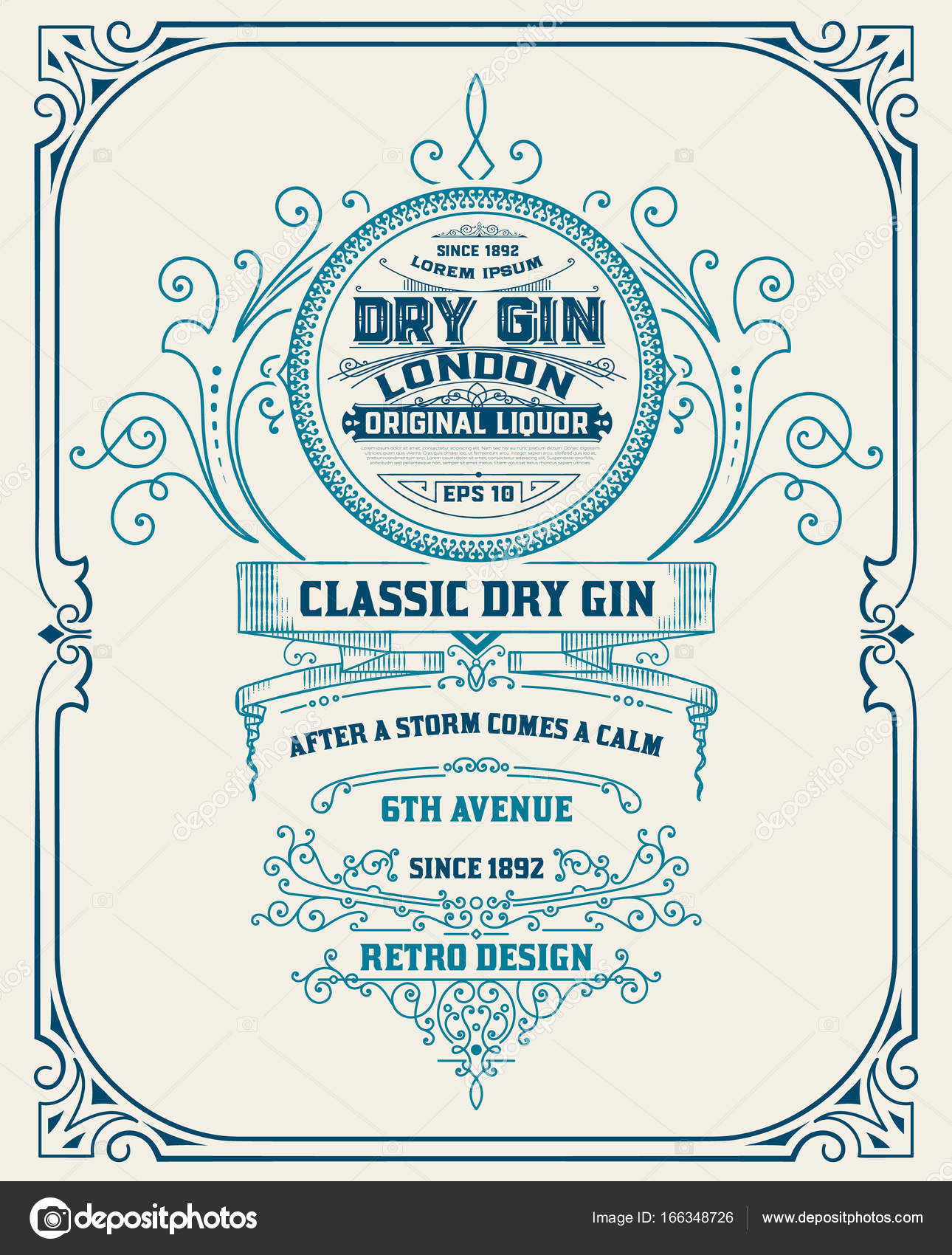 Etiqueta vertical de Ginebra con marco floral Vector de stock por ...