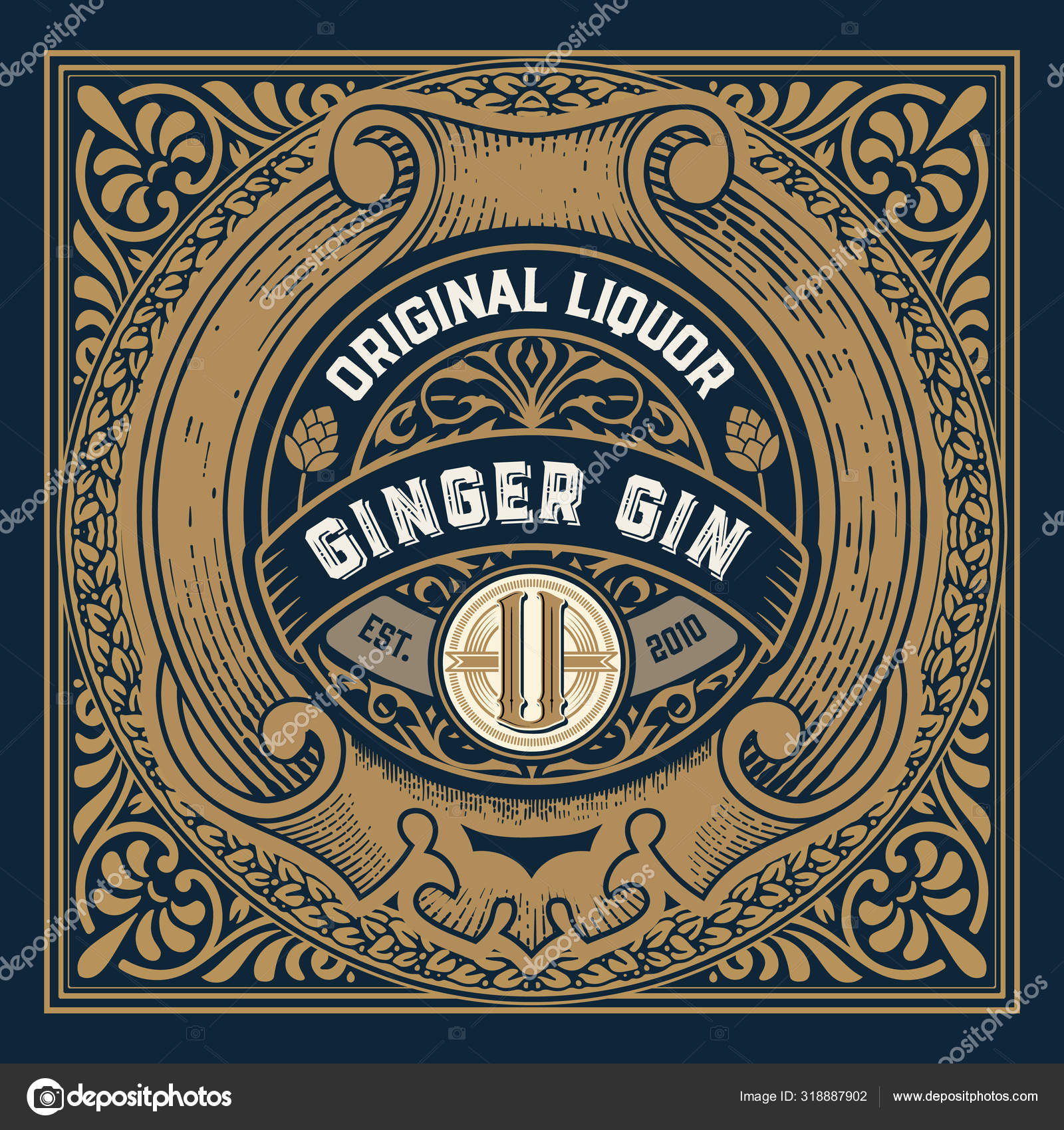 Vintage label with gin liquor design Stock Vector by ©roverto007 318887902