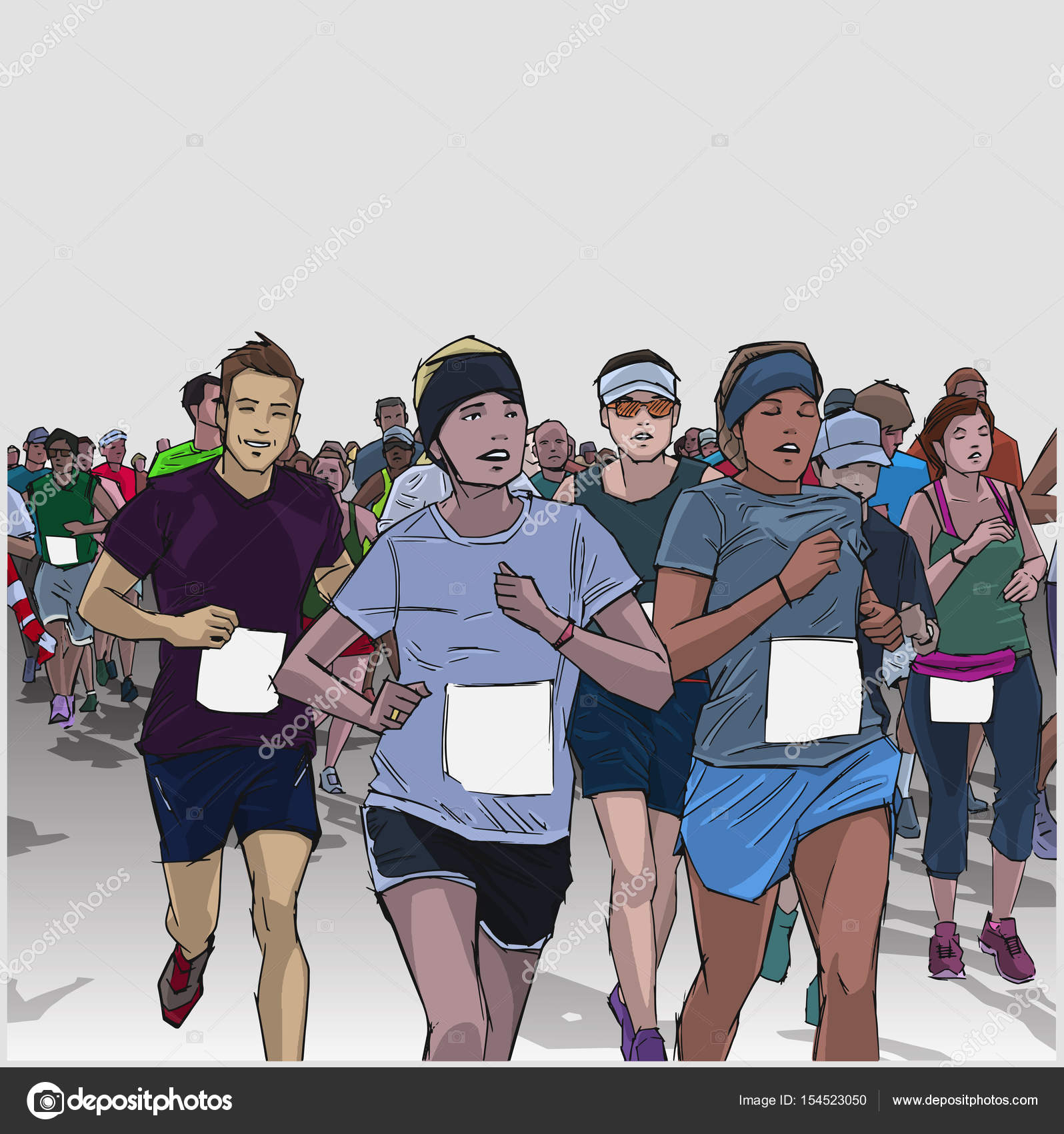 Cartoon Crowd Of People Running